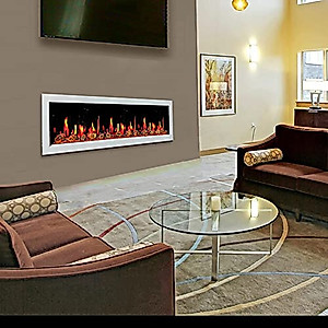 Litedeer Homes Gloria II 68 inch Smart Control Electric Fireplace Insert with WiFi Enable, ZEF68XS Silver White Fireplace 68