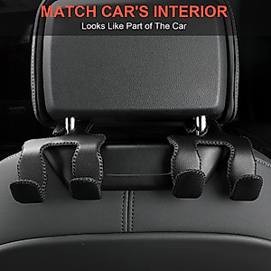 AMVOYOA 【2021 Upgraded】 Car Purse Hook, 2 in 1 Car Seat Headrest Hooks Durable Hanger Storage Holder Leather Organizer for Hanging Grocery Bags, 1 Pack, Black