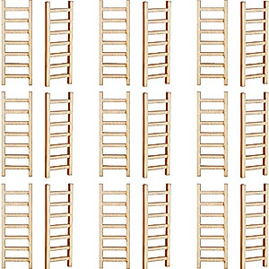 Skylety 20 Pcs Mini Wooden Step Ladder Fairy Garden Ladder Furniture Miniature Ladder Dollhouse Ornament DIY Craft Accessory for Landscape Decor