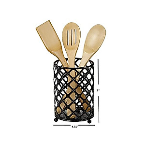 Home Basics Beautiful Heavy Duty Steel Lattice Cutlery Holder, Utensil Organizer, Rust-resistant, Free Standing, Black, 5" x 5" x 7"
