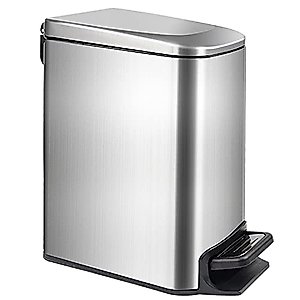 LINAN 6 Litter/1.6 Gallon Small Bathroom Trash Can with Lid Soft Close, Rectangular Garbage can for Office, Living Room, Kitchen and Bathroom, Brushed Stainless Steel