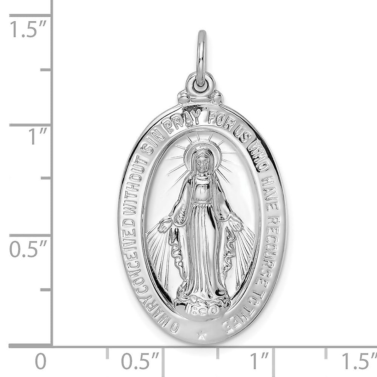 Auriga Fine Jewelry 925 Sterling Silver Rhodium-plated Solid Miraculous Medal Pendant for Women (L- 1.51 Inch, W- 0.79 Inch)