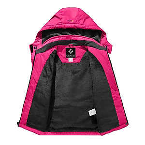 GEMYSE Girl's Waterproof Ski Snow Jacket Fleece Windproof Winter Jacket with Hood (Watermelon Red,6/7)