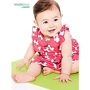 Simple Joys by Carter's Baby Girls' Romper, Sunsuit and Dress, Pack of 3, Mint Green Cherry/Navy Stripe/Pink Floral, 0-3 Months