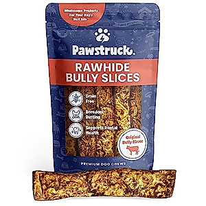 Pawstruck Bully Slices Rawhide Chews for Dog, 1 lb. Long Lasting Treats, Pet Food, Low Calorie Bully Sticks Alternative, Beef Flavor, Pizzle Coated Chew Sticks, No Artificial Ingredients, 1 Pounds