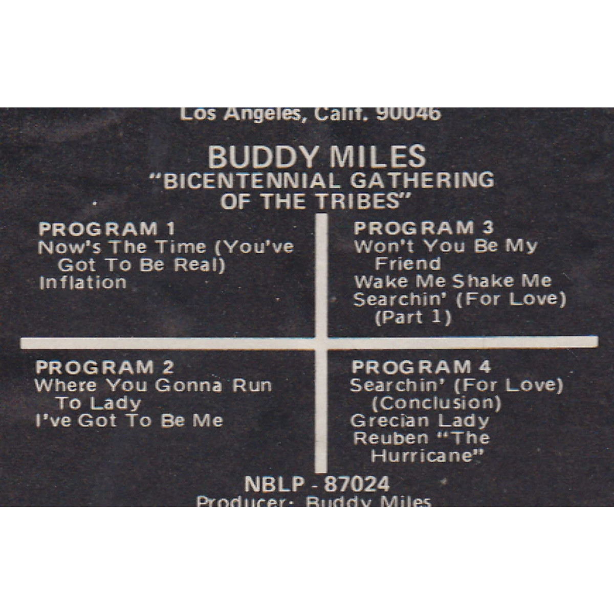 Buddy Miles: Bicentennial Gathering of the Tribes -7064 8 Track Tape