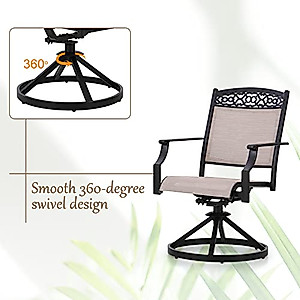 Sophia & William Patio Chairs set of 2 Patio Swivel Dining Chairs Aluminum Frame Bistro Rocker Chairs with Durable Textilene Cast Aluminum Modern Back All Weather Patio Furniture for Garden Yard Beige