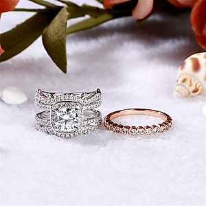 Jeulia Two Tone Interchangeable Rings Rose Gold Plated Engagement Rings Halo Round Cut Twisted Bridal Set Sterling Silver Wedding Anniversary Promise Rings (7)