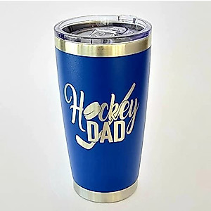Hockey Dad 20oz Stainless Steel Tumbler (Royal Blue), Insulated Coffee Travel Mug, Ice Hockey gifts for Men