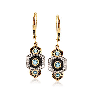 Ross-Simons 1.10 ct. t.w. Multi-Gemstone Vintage-Style Drop Earrings With Black Enamel in 14kt Yellow Gold