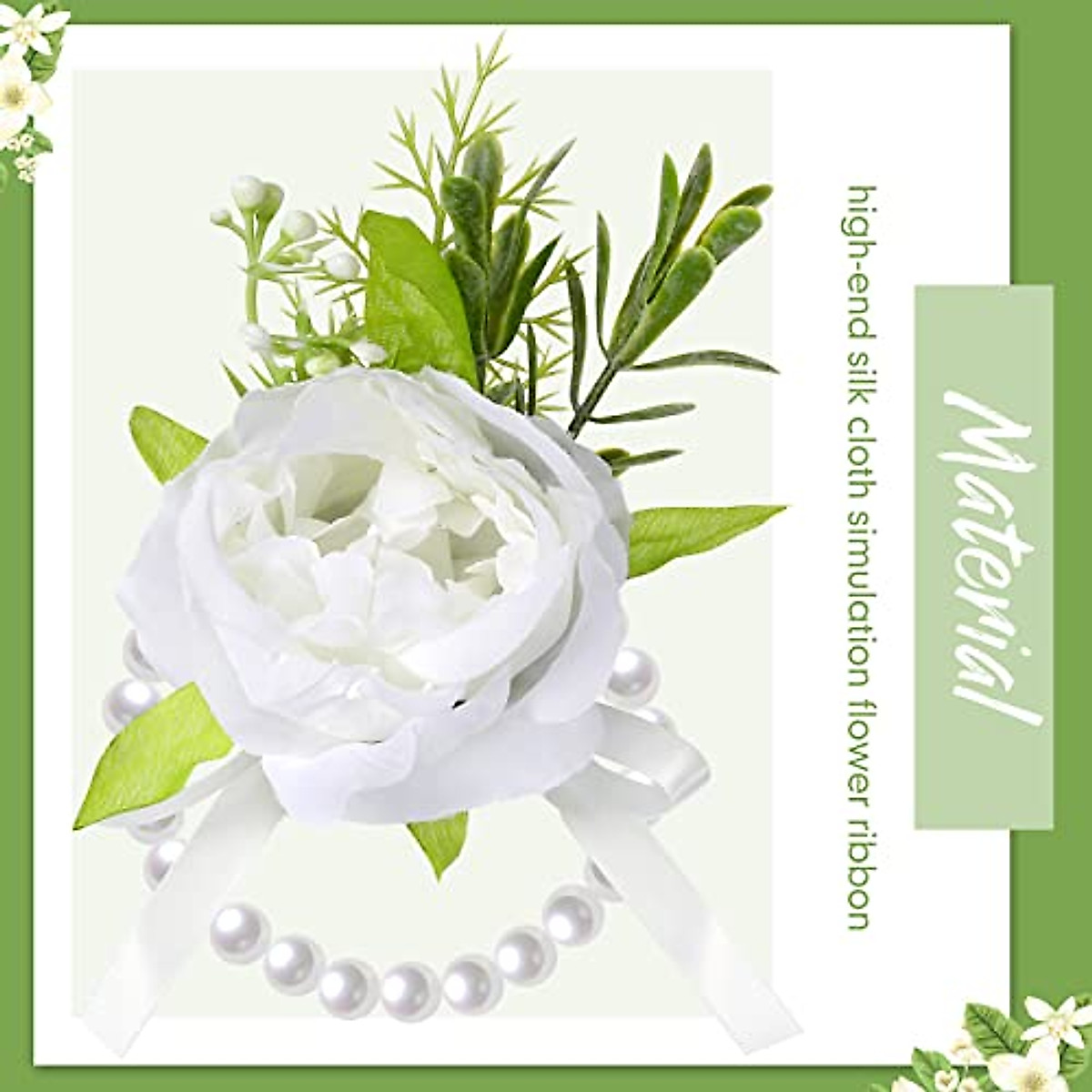 10 Pcs Ivory Rose Wrist Corsage Wristlet Band Prom Hand Flower Bride Wrist Corsage White Wedding Corsage Bracelet Bridesmaid Wristband for Women Homecoming Bridal Shower Accessories (Pearl Style)