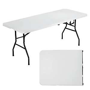 Hkeli 6 FT Folding Table Heavy Duty Plastic Indoor Outdoor Portable Fold Up Party Dining Table Utility Camping Table Hold Up to 500 LBS White