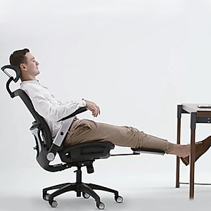 Ergonomic Mesh Office Chair with Footrest, High Back Executive Desk Chair with Adjustable Lumbar Support, Headrest and Tilt Lock, 4D Flip-up Arm-Black