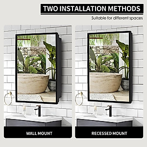 Movo 20 inch x 26 inch Medicine Cabinet Mirror,Black Mirror Medicine cabinets for Bathroom, Recessed or Surface Mount Bathroom Medicine Cabinet with Beveled Mirror