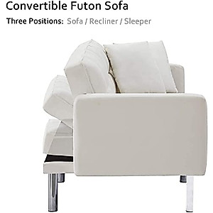 Leiln.z Velvet Convertible Sofa Bed with 2 Pillows, Modern Upholstered Sleeper Sofa Couch with 3 Adjustable Backrests and 2 Armrests, Twin Recliner for Living Room. (Off White)