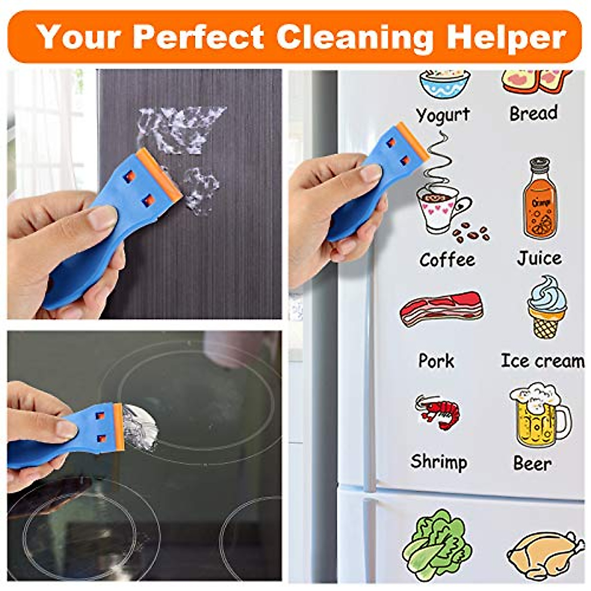 KUSUFEFI Plastic Razor Blade Scraper, 2PCS Scraper Tool with 60PCS Plastic Blades, Cleaning Scraper Remover for Stickers, Decals, Adhesive, Labels, Paint, Glass, Car, Window, Caulk, No Scratches