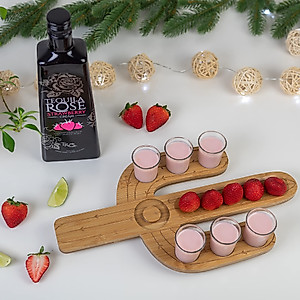 WONDERMAR Cactus Tequila Tray & Shot Glasses Set - Tequila Gifts & Mexican Gifts - Bamboo Shot Glass Holder Serving Tray - Flight Board with Lemon Bowl, Salt Rimmer & Shot Glass Set - Party Shot Board