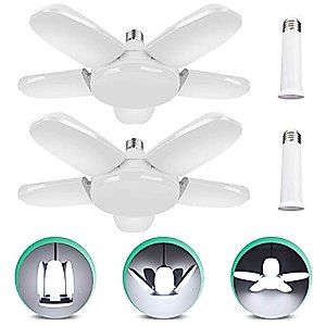 LED Garage Lights 5 Leaf 80W Deformable Garage Light 8000Lm Illuminator 360 Garage Light Bulb, 6500K Day Light Garage Ceiling Light CRI 80+ Work Light with Light Socket Extender for Garage
