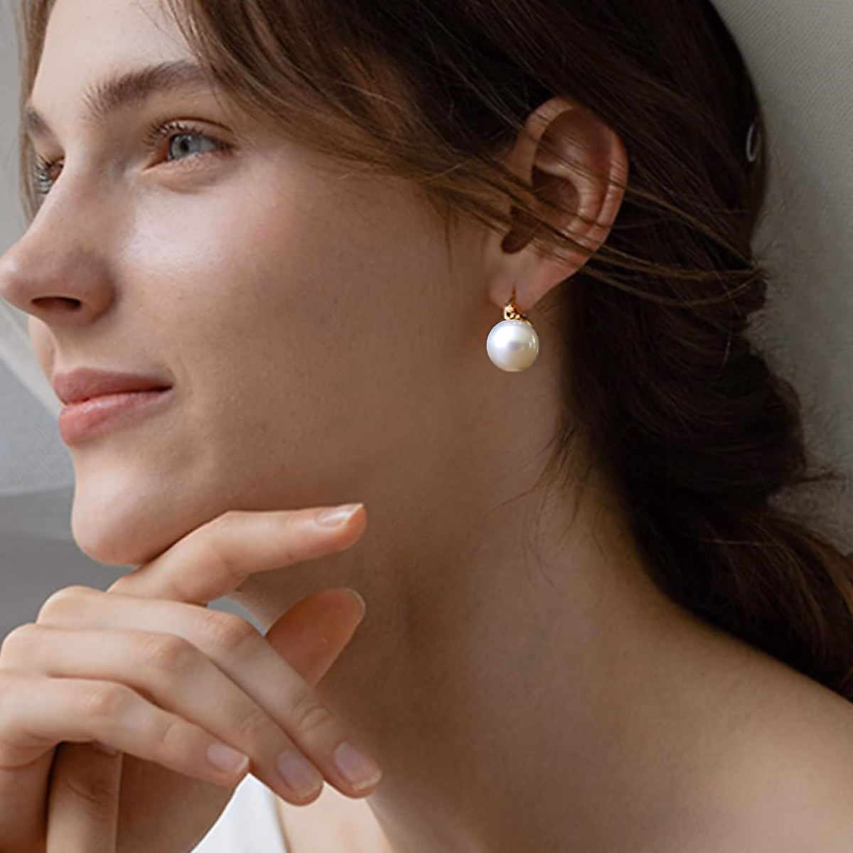 HUGE TOMATO Pearl Earrings for Women Trendy, 14mm 925 Sterling Silver Pearl Drop Earrings Fashion, 14K Gold Plated Hypoallergenic Large White Shell Pearl Hoop Earring Dangle Jewelry for Wedding Gift