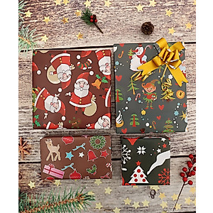 U'COVER Christmas Gift Wrapping Paper for Kids Boys Girls Baby Women Men Xmas Present Wrapping Paper 4 Style Christmas Santa Claus Snoman Tree Snowflake Deer Gift Wrap 12 FOLDED SHEET 20×29inch