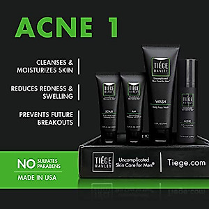Tiege Hanley Men's Acne System - Level 1 | Acne Treatment Products for Men | Routine Set Contains: Face Wash, Moisturizer, Face Scrub & Salicylic Acid Acne Cream | Uncomplicated Skin Care for Men