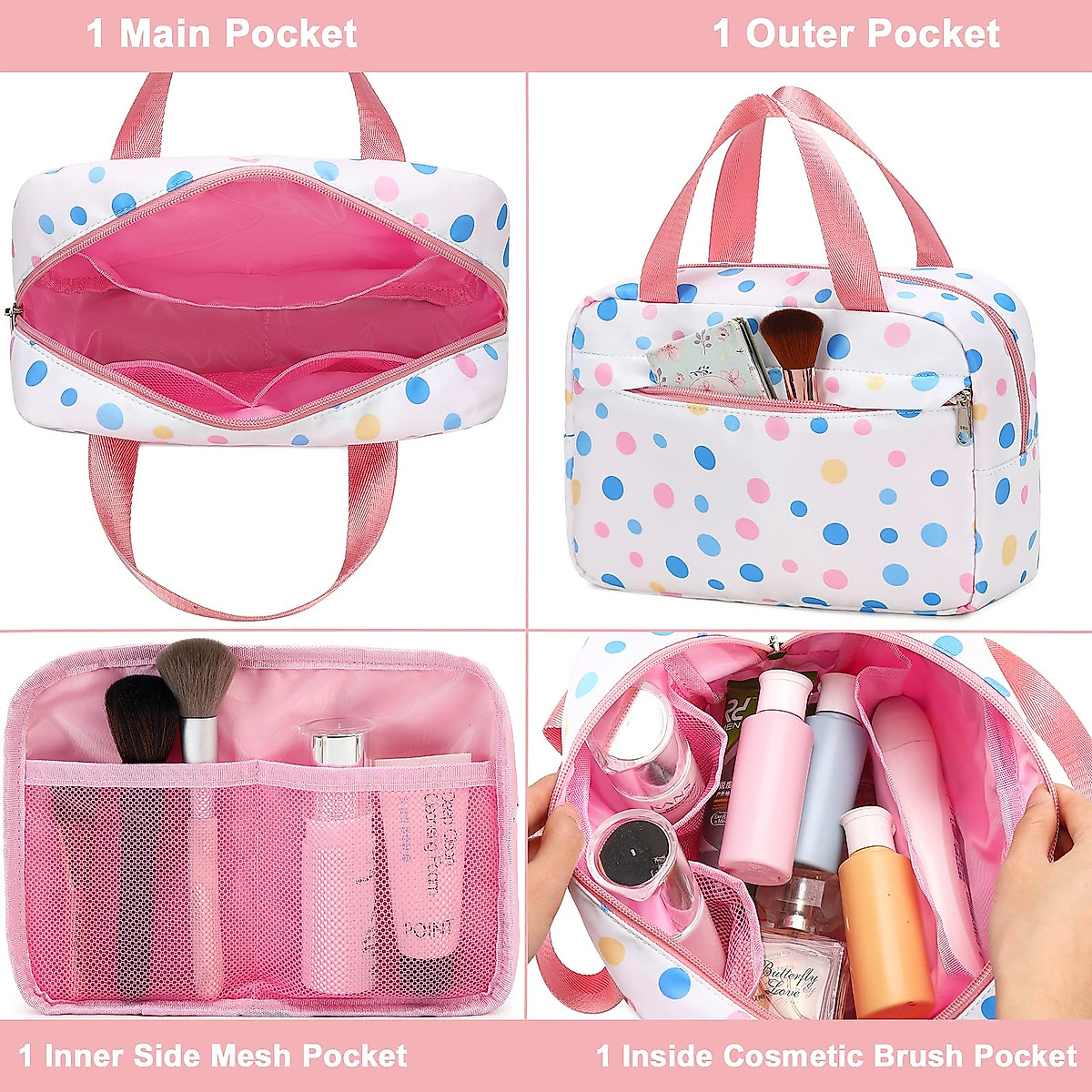 Makeup Bag for Girls Women Cute Travel Cosmetic Tote Bag Large Make Up Organizer Toiletry Bags Waterproof Zipper Pouch Purse