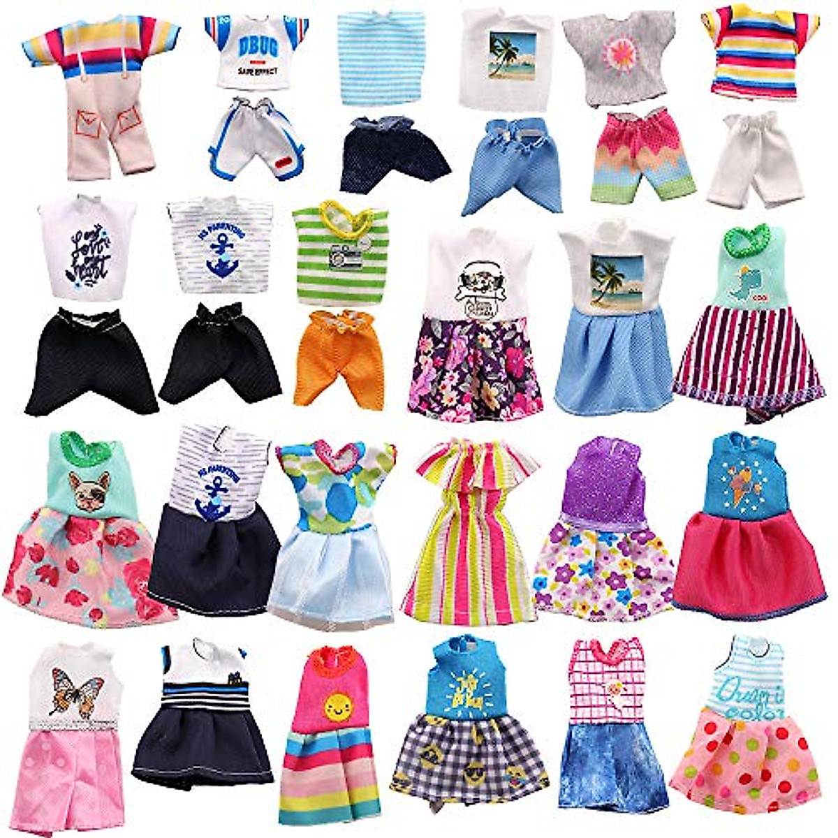 ENOCHT 22 PCS 5.3 Inch - 6 Inch Chelsea Doll Clothes and Accessories Include 5 Tops, 5 Pants for Boy Dolls, 5 Dresses for Girl Dolls and 2 Shoes, 10 Outfits Hangers