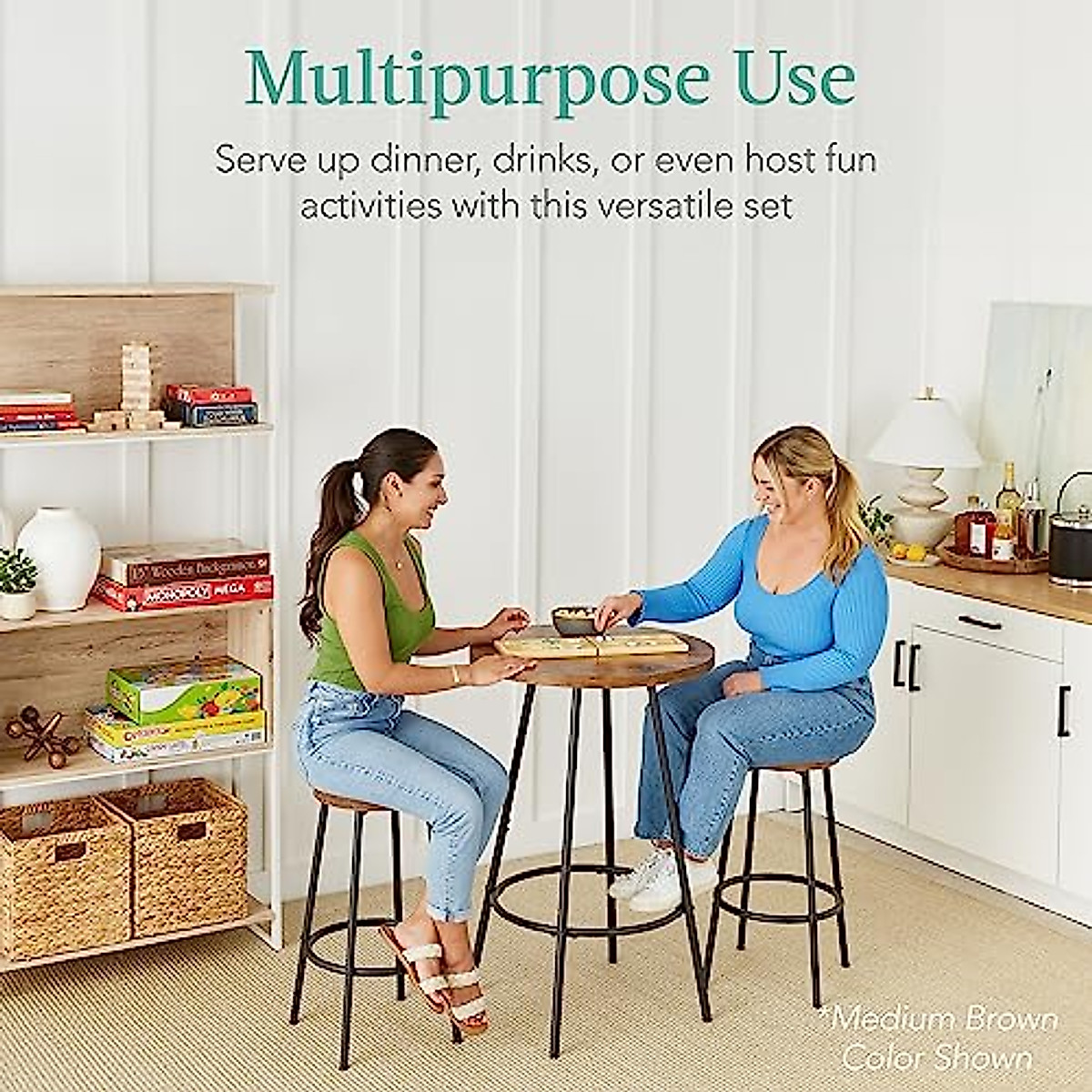 Best Choice Products Bistro Dining Set 3 Piece, Modern Round Counter Height Pub Table, Compact High Top with Bar Stools Pub Dining Set for Kitchen, Breakfast Room - Black