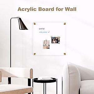 AMUSIGHT Clear Acrylic Dry Erase Board，12" X 12" Golden Non-Magnetic Acrylic White Board for Wall，Clear Erasable Acrylic Board for Office, School or Home，2 Markers