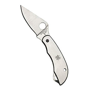 Spyderco ClipiTool Folding Utility Knife with Stainless Steel Handle Plain and Serrated Edge, Full-Flat, 8Cr13MoV Steel Blade and SlipJoint System - C176P&S