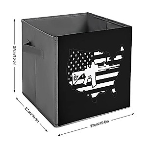 Black American Gun Flag Collapsible Storage Bins Cubes Organizer Trendy Fabric Storage Boxes Inserts Cube Drawers 11 Inch