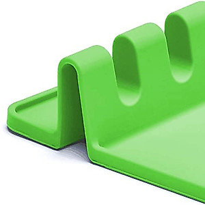 Silicone kitchenware mat-multi-spoon rack for kitchen countertops, cutlery rack with drip pad, suitable for cooking utensils such as barbecue tongs, spoons, etc., essential for party kitchens (green)