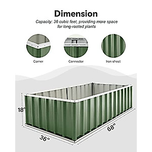 KING BIRD 6x3x1.5ft Galvanized Raised Garden Bed Outdoor Heightened Steel Metal Planter Box for Deep-Rooted Vegetables, Flowers, Large Raised Bed Kit(Green)