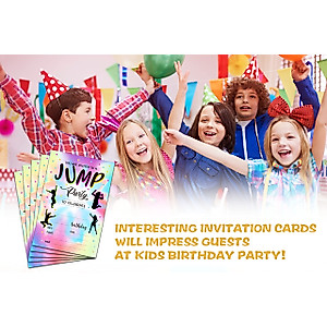 Disfuco Trampoline Jump Birthday Party Invitations - Trampoline Bounce Party Supplies - Fill in The Blank Birthday Party Invites - 20 Invitation Cards With 20 Envelopes (B1)