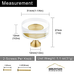 QOGRISUN 10-Pack Brass Crystal Cabinet Knobs,Glass Crystal Gold Drawer Knobs,1-1/4-Inch Round, Decorative Dresser Pulls, Modern Cabinet Hardware
