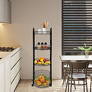 YETINGSHOP 4-Tier Metal Utility Rolling Cart, Mobile Utility Cart with Lockable Caster Wheels, Storage Shelves Organizer Cart, Easy Assembly,for Bathroom, Kitchen, Office, Workshop,Black