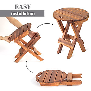 Small Patio Table, Outdoor Folding Side Table, Portable Side Table, Small Side Table, Accent Table, Small Coffee End Table, Wood Table Top for Living Room, Bedroom, Small Space (Set 1)-Natural