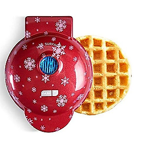 Dash Wonderful Mini Waffle Gift Set Red with White Snowflakes and Recipe Book