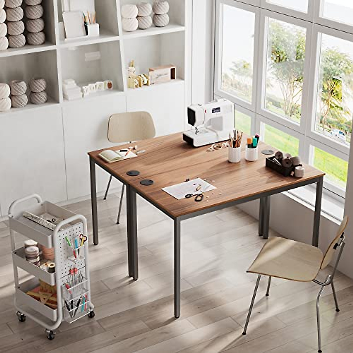 EE EUREKA ERGONOMIC 47 Inch Teak Brown Home Office PC Computer Desk, Simple Modern Work Study Writing Gaming Table for Small & Medium Spaces Desktop with Black Metal Legs, Sturdy & Easy Assembly