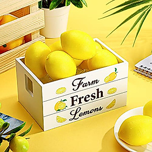 Marsui Lemon Decor Mini Wooden Crate Set Summer Tiered Tray with 8 Faux Lemons Farmhouse Lemonade Kitchen Decorations for Home Shelf Decor (Lemon Style)