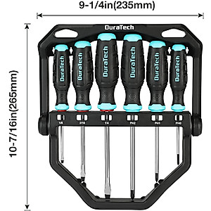 DURATECH 6-Piece Magnetic Screwdrivers Set, 3 Phillips and 3 Flat Head S2 Steel Screwdriver Set with 180° Rotating Storage Rack, Professional Cushion Grip Screw Drivers Tool Set