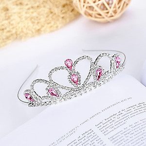 Lovelyshop Pink Gems Rhinestone Tiara, for Little Kid Big Kid Girl Prom Birthday Prinecess Party