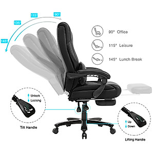 BOWTHY Reclining Office Chair with Footrest, Big and Tall Office Chair 400lbs Wide Seat, High Back Executive Office Chair for Heavy People, PU Leather Swivel Desk Chair (Black)
