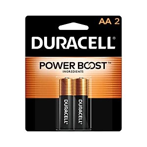 Duracell Coppertop AA Batteries with Power Boost Ingredients, 2 Count Pack Double A Battery with Long-lasting Power, Alkaline AA Battery for Household and Office Devices