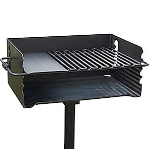 Pilot Rock CBP-247 Jumbo Park Style Heavy Duty Steel Outdoor BBQ Charcoal Grill with Cooking Grate and 2 Piece Post for Camping and Backyards, Black