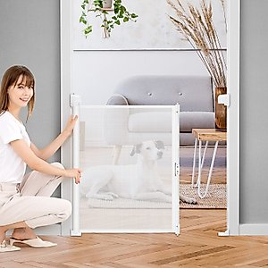 Adjustable Baby Mesh Gates for Doorways Roll Up Manually Outdoor Baby Gates for Dogs Mesh Dog Gates for The House Pet Gates for Dogs Indoor Safety Dog Gate for Stairs Child Gate for Doorway