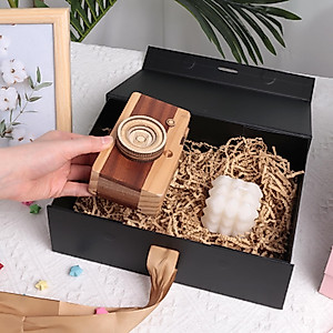 Shindel Black Gift Box, 10.5x7.5x3.1 inches Gift boxes for Presents with Lids, Magnetic Closure Rectangle Collapsible for Groomsman Proposal Box, Wedding, Christmas, Halloween, Birthday Gift Packging