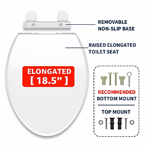 Ccbello ELONGATED toilet seat risers for seniors, Slow Close, Elevated toilet seat, Heavy Duty, Never Loosen, Raised toilet seat elongated bowl, White(18.5”)