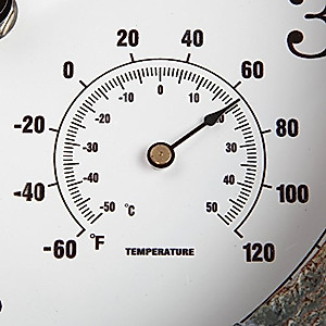 Lily's Home Hanging Wall Clock, Includes a Thermometer and Hygrometer and is Ideal for Indoor and Outdoor Use, Faux-Slate (10 Inches)