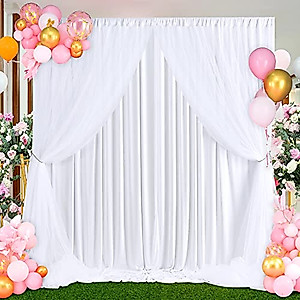 10ft x 10ft White Tulle Backdrop Curtain Panels, Dual Layer Wrinkle Free White Curtain Backdrop Tulle Drapes for Wedding Parties Birthday Graduation Photography Home Decorations